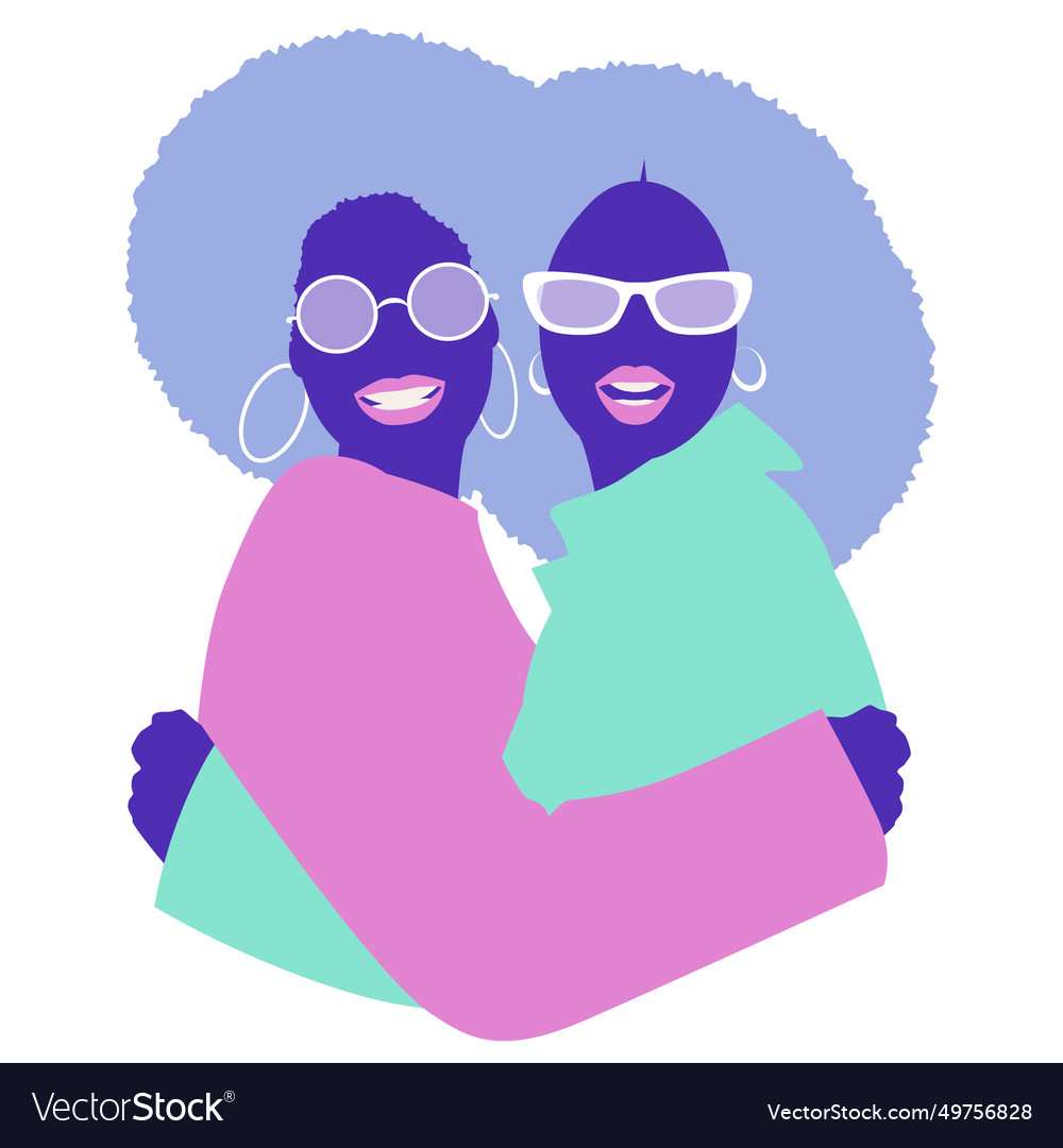 Young Smiling Afro American Women Hugging Happily Vector Image
