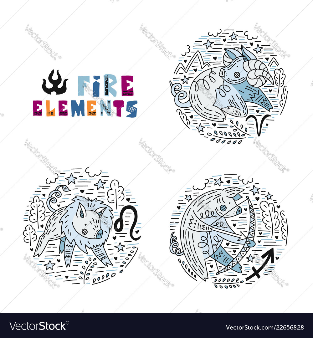 Zodiac fire elements set Royalty Free Vector Image