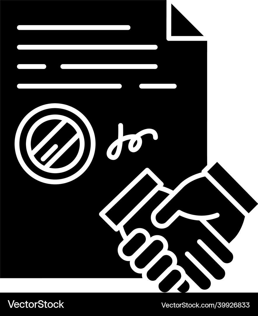 Conclusion of contract black glyph icon signed Vector Image
