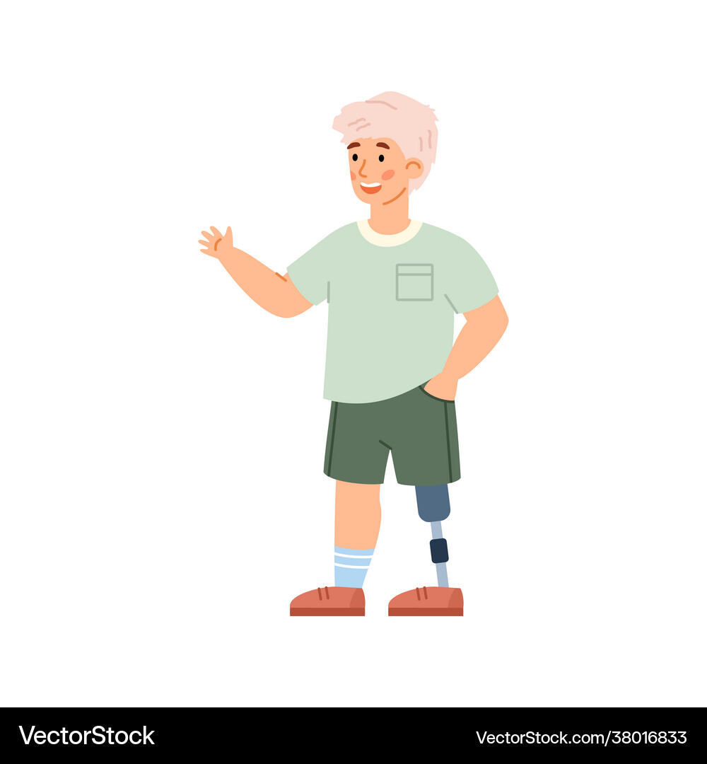 Cute disabled boy with prosthetic limb cartoon Vector Image