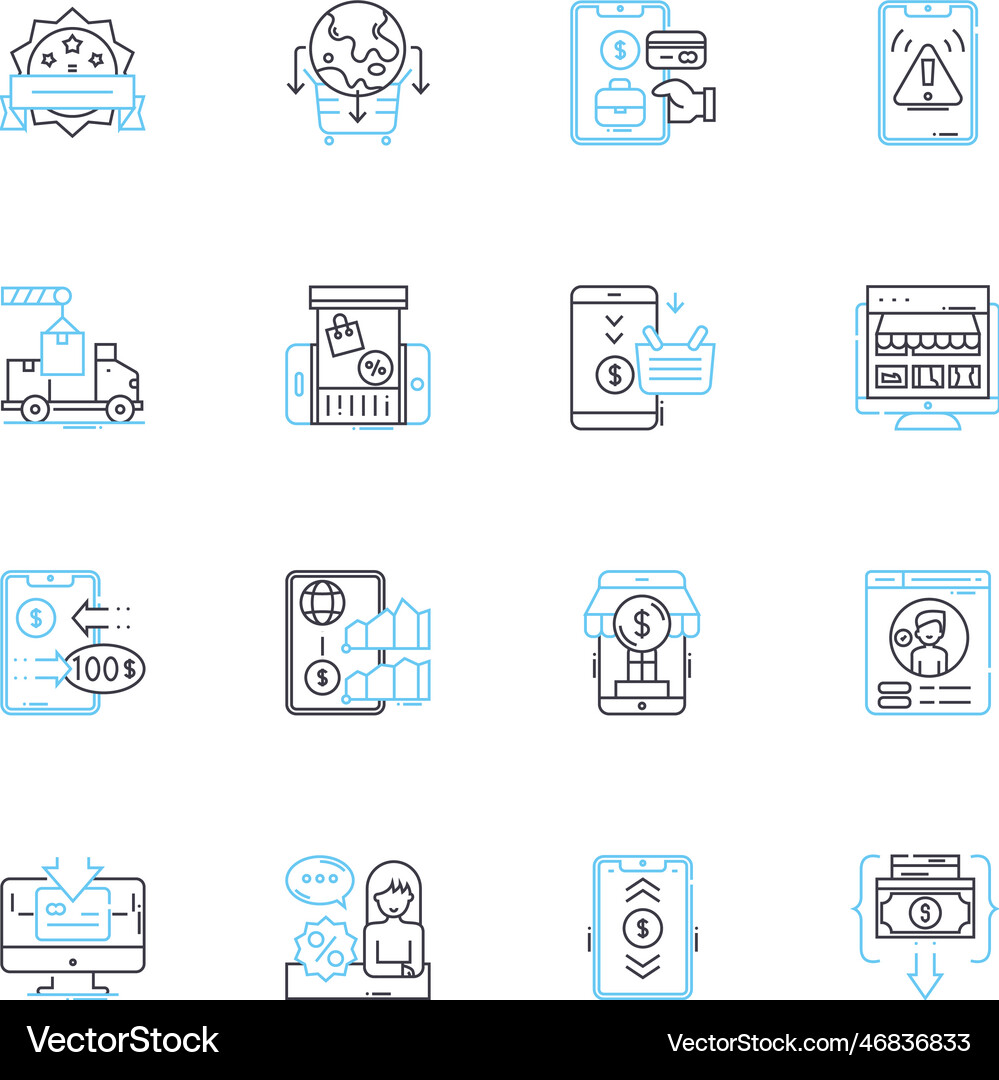 Digital marketplace linear icons set auctions Vector Image