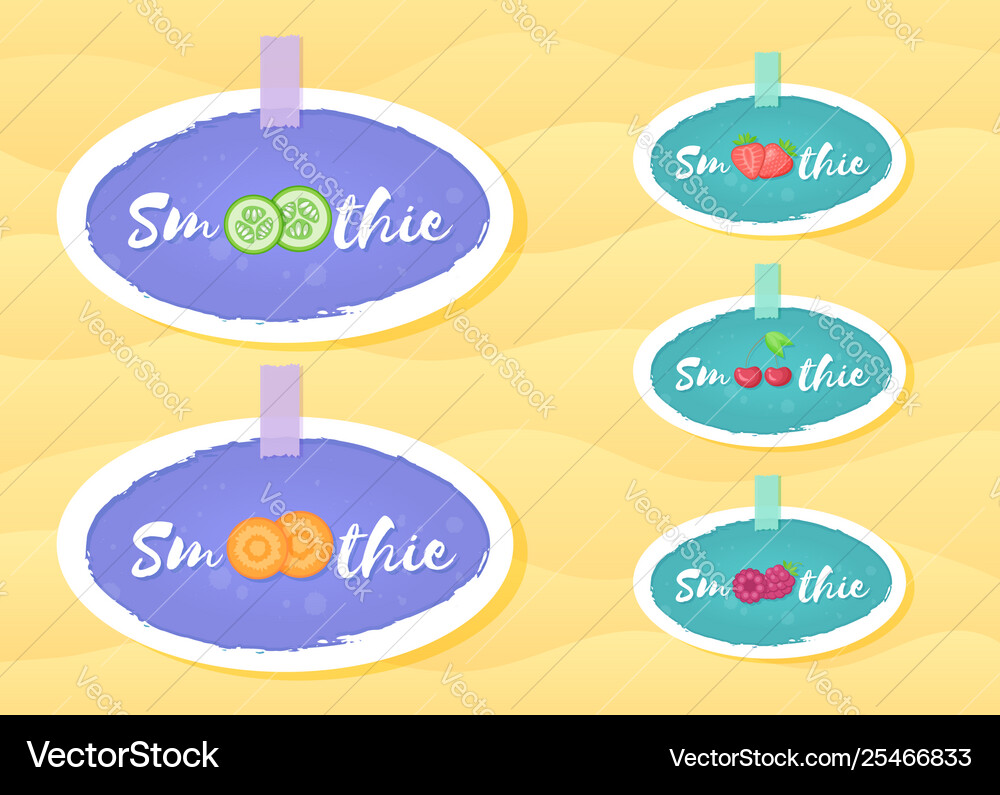 Fruit and berry smoothie drink label graphic set Vector Image