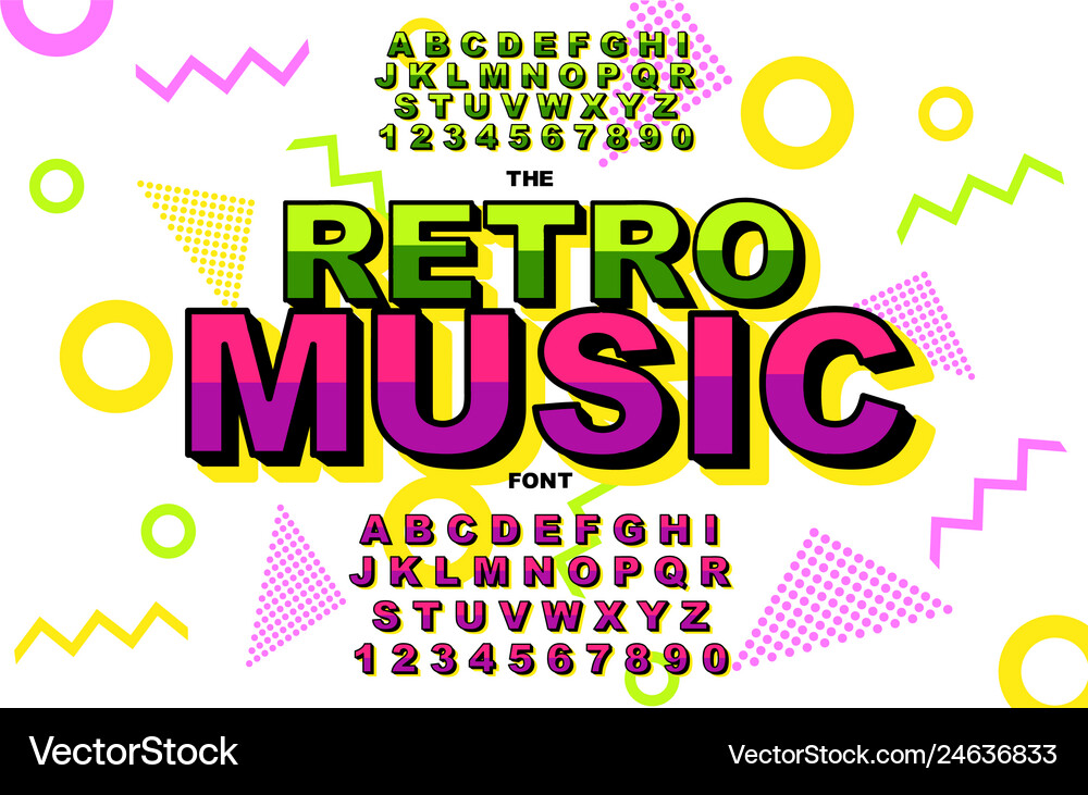 Retro alphabet font vintage 80 s Royalty Free Vector Image