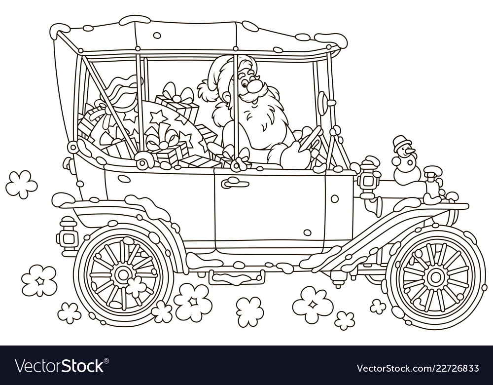 Santa claus driving his car with christmas gifts Vector Image