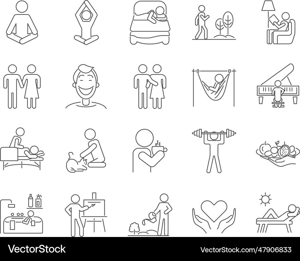 Self-care and well-being icons set Royalty Free Vector Image