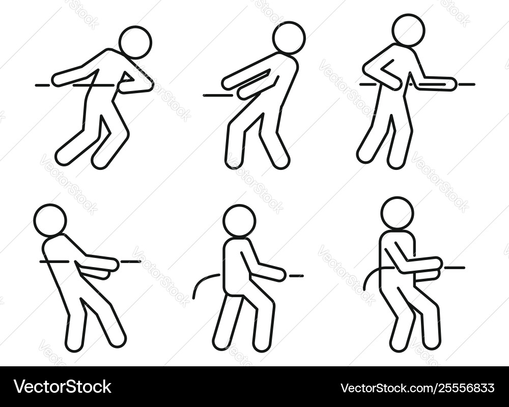Tug war game icons set outline style Royalty Free Vector