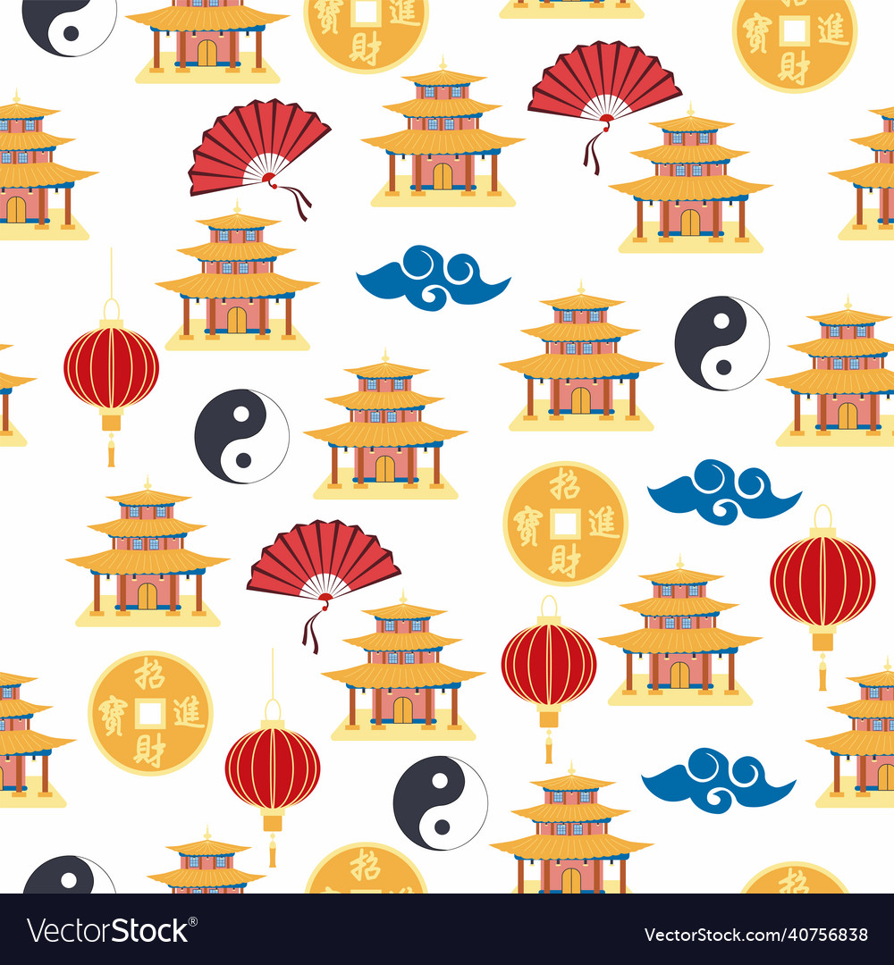 Cartoon chinese house seamless pattern Royalty Free Vector Cartoon chinese house seamless pattern Royalty Free Vector