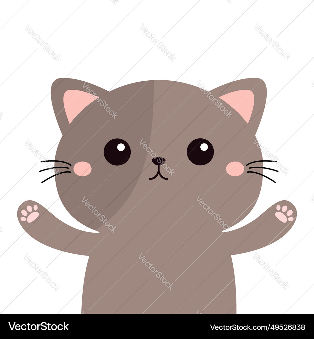 Cat kitten kitty cute face head hands with pink Vector Image