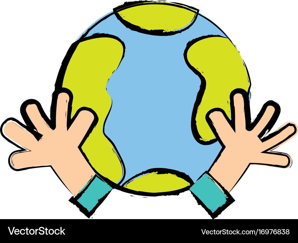 Earth planet with hands and peace symbol Vector Image