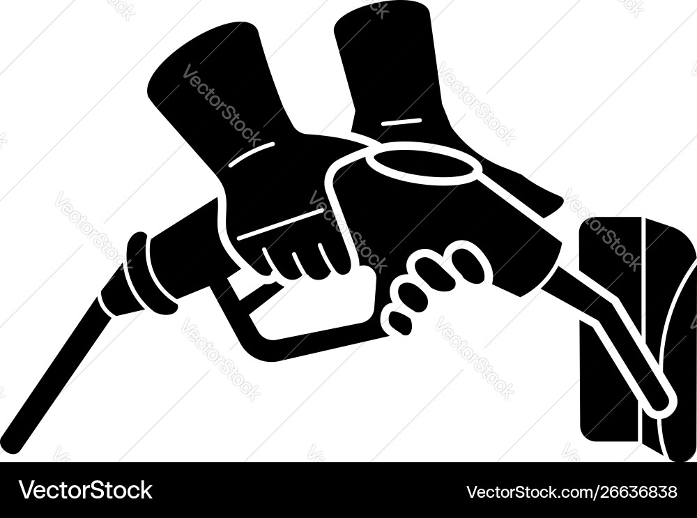 Hand take fuel pistol icon simple style Royalty Free Vector