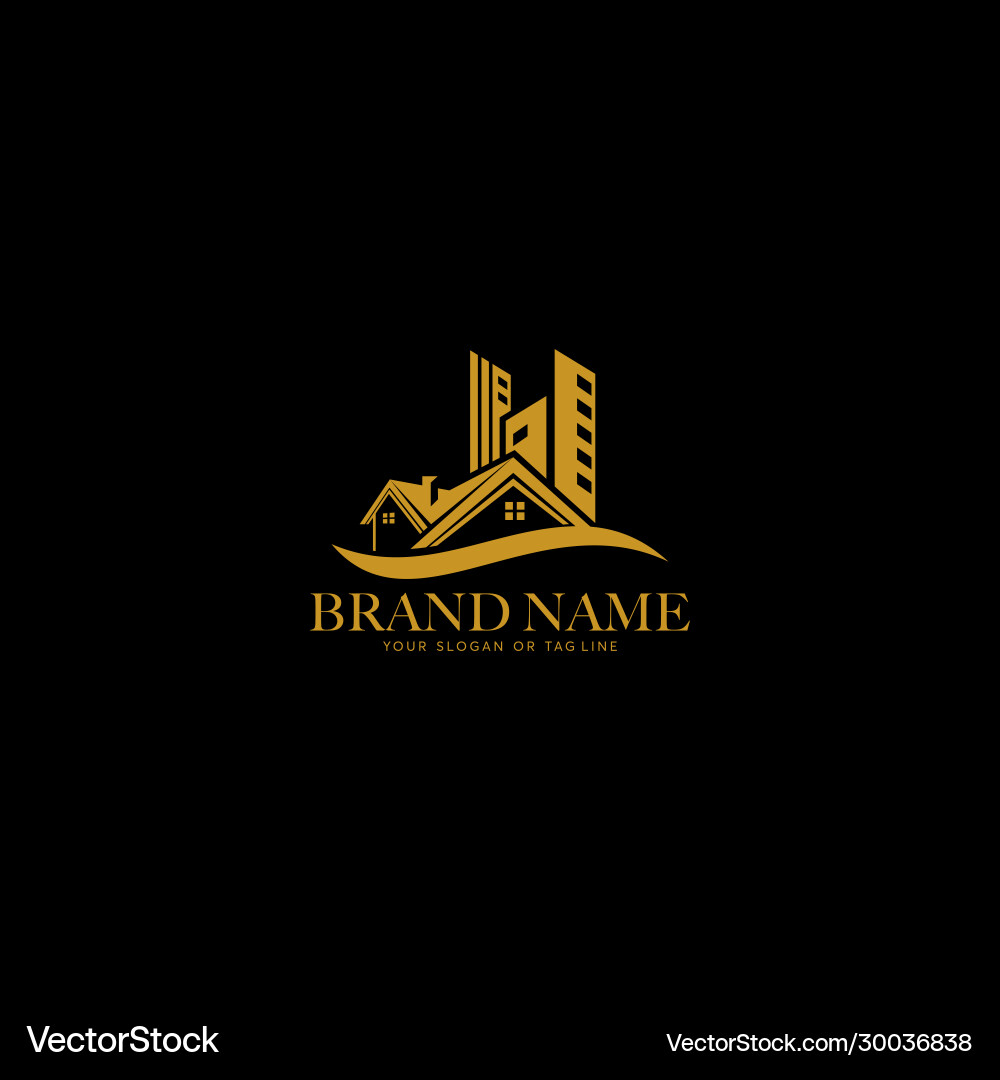 House design logo gold color Royalty Free Vector Image