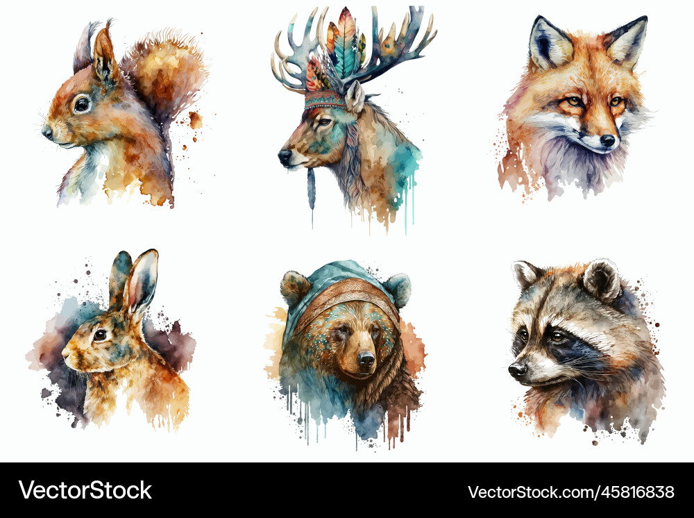 Safari animal set squirrel deer fox bear Vector Image