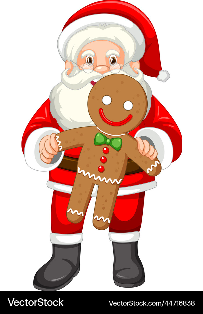 Santa claus holding a gingerbread Royalty Free Vector Image