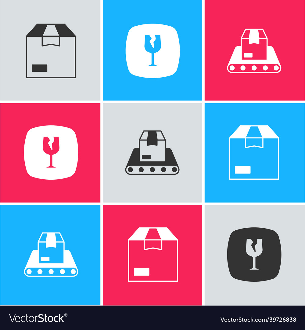 Set carton cardboard box fragile broken glass Vector Image