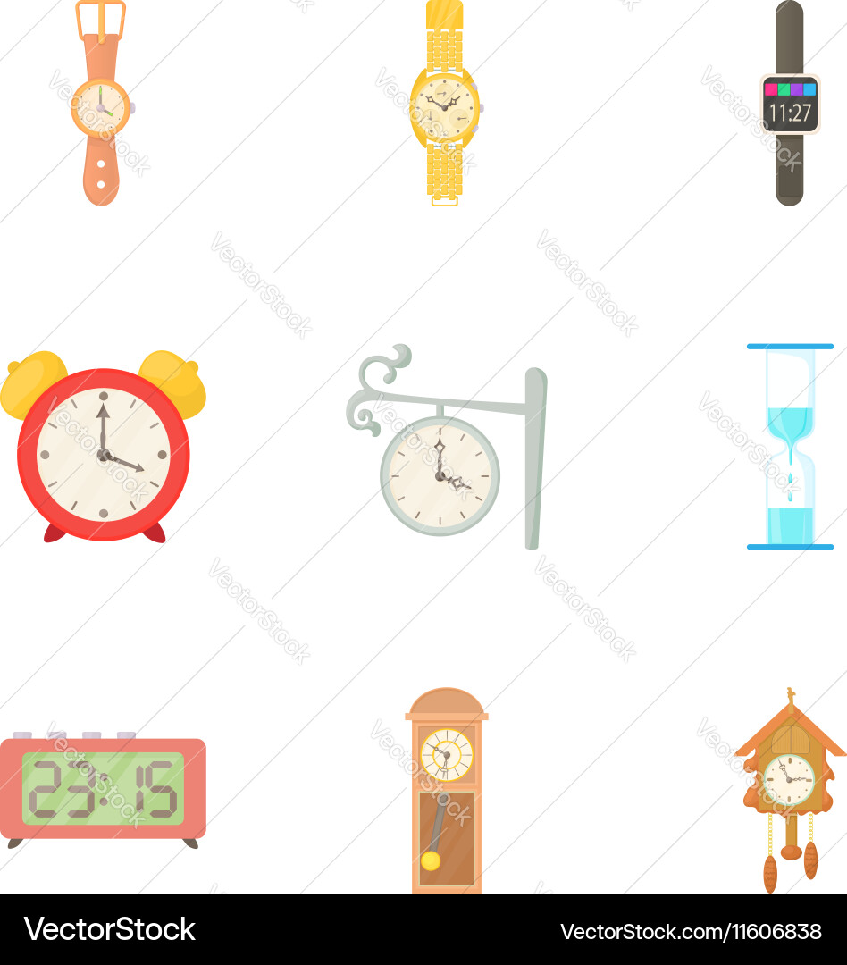 Time dimension icons set cartoon style Royalty Free Vector