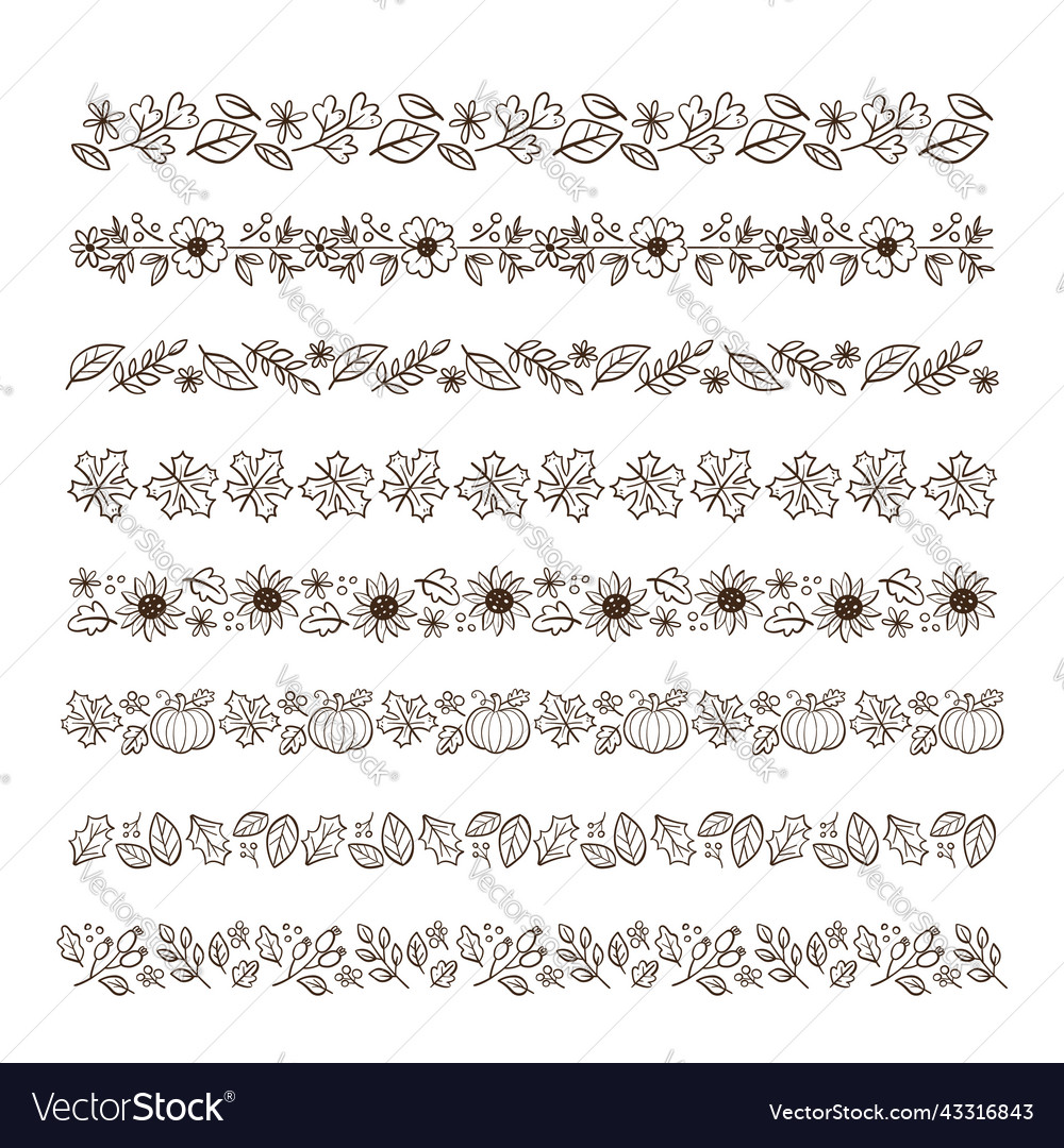 Autumn doodle decorative border collection Vector Image