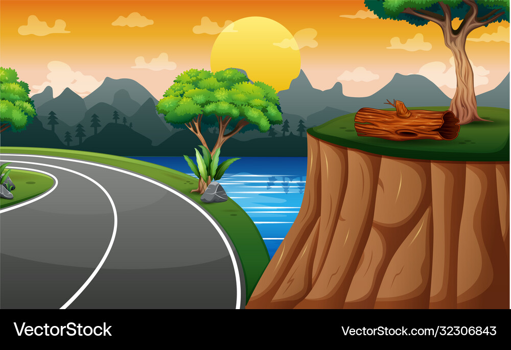 Background scene with road and cliff on landsc Vector Image