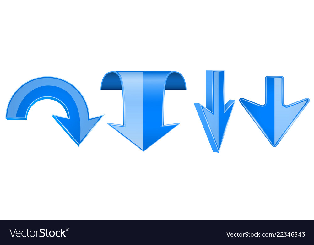 Blue arrows set 3d web down icons Royalty Free Vector Image