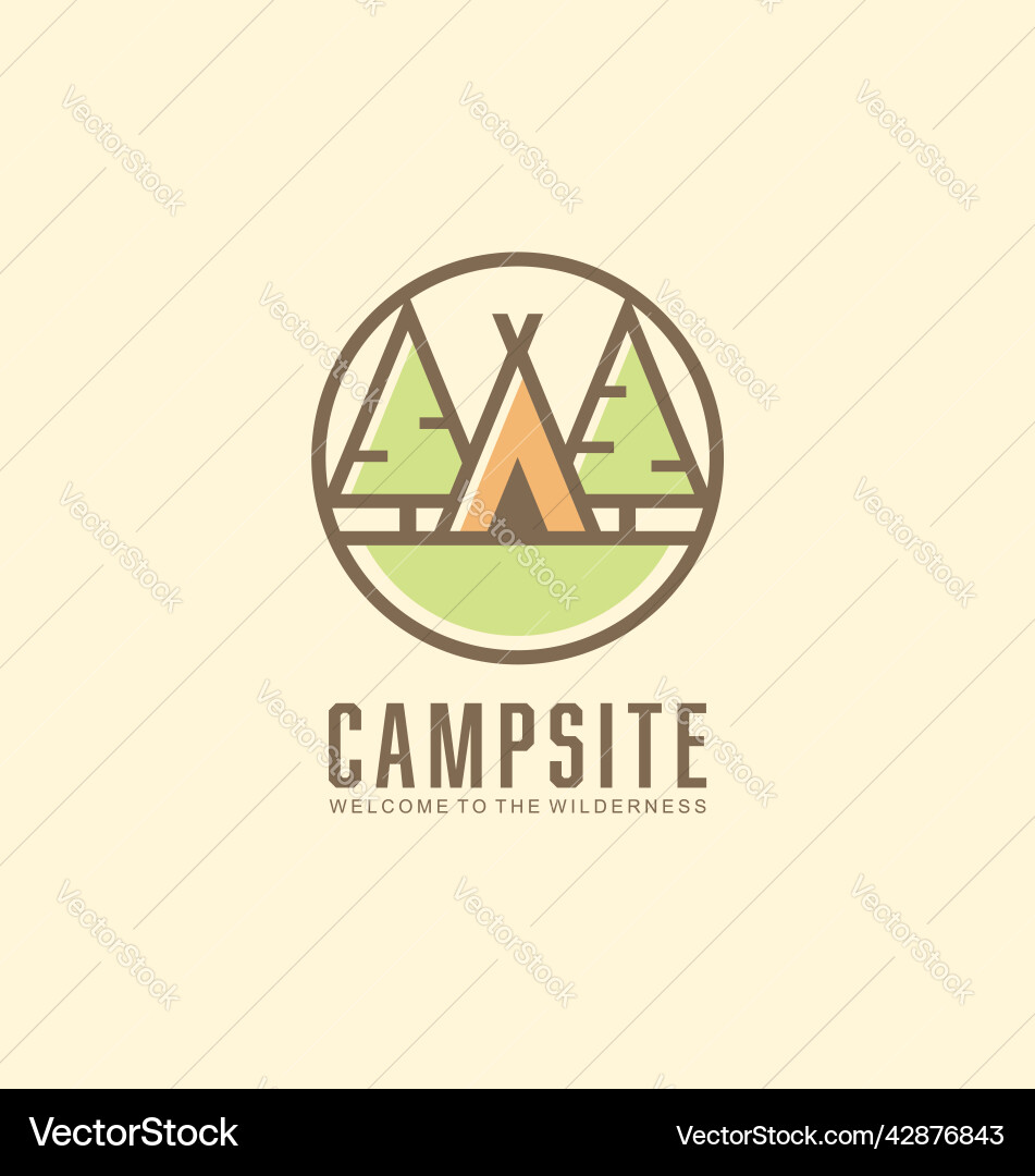 Campsite line art style logo Royalty Free Vector Image