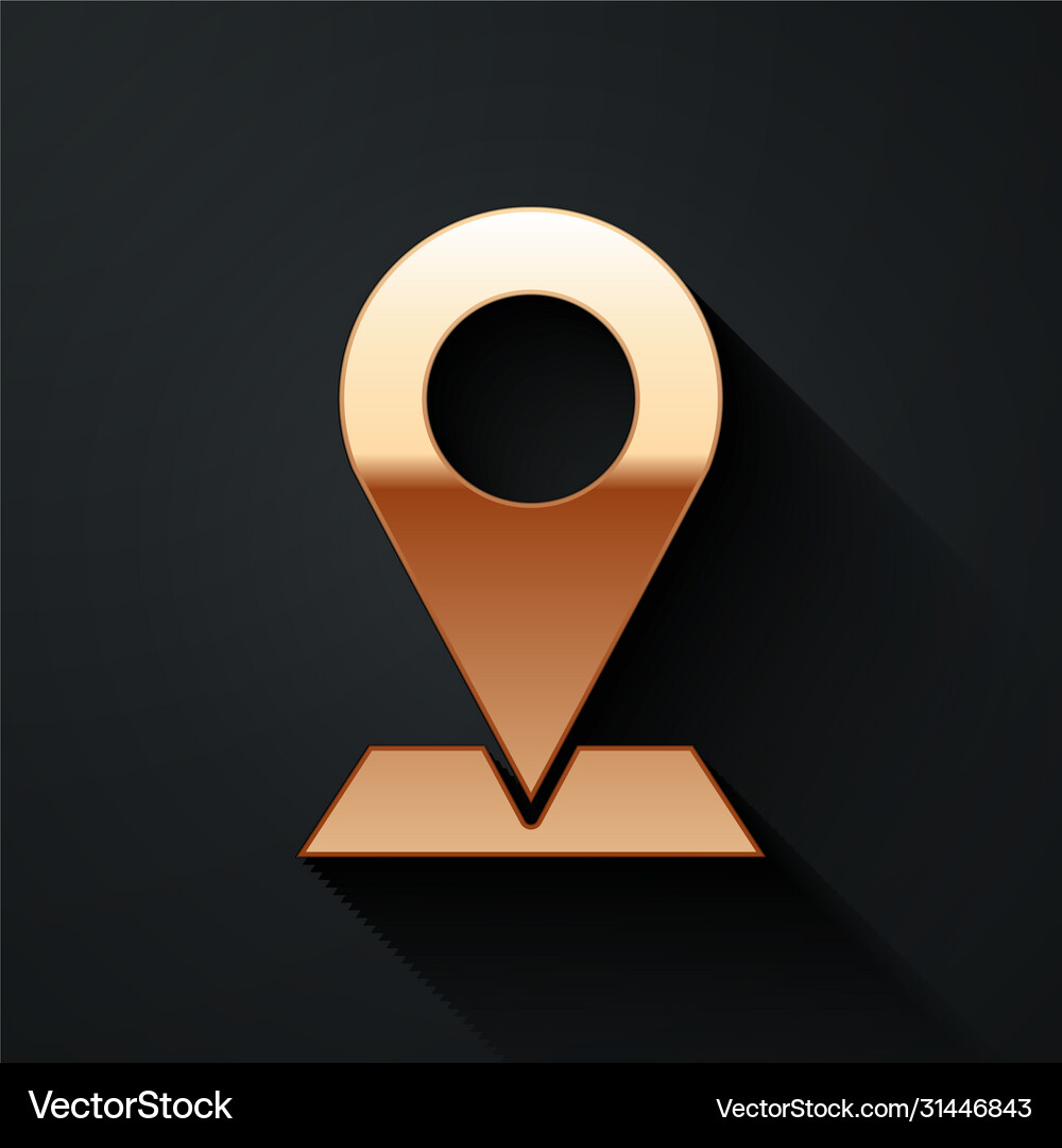 Gold map pin icon isolated on black background Vector Image