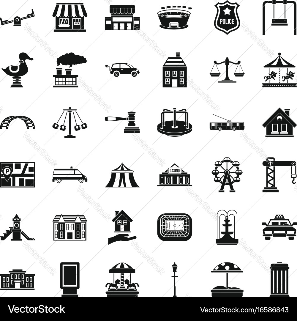 Small city icons set simple style Royalty Free Vector Image