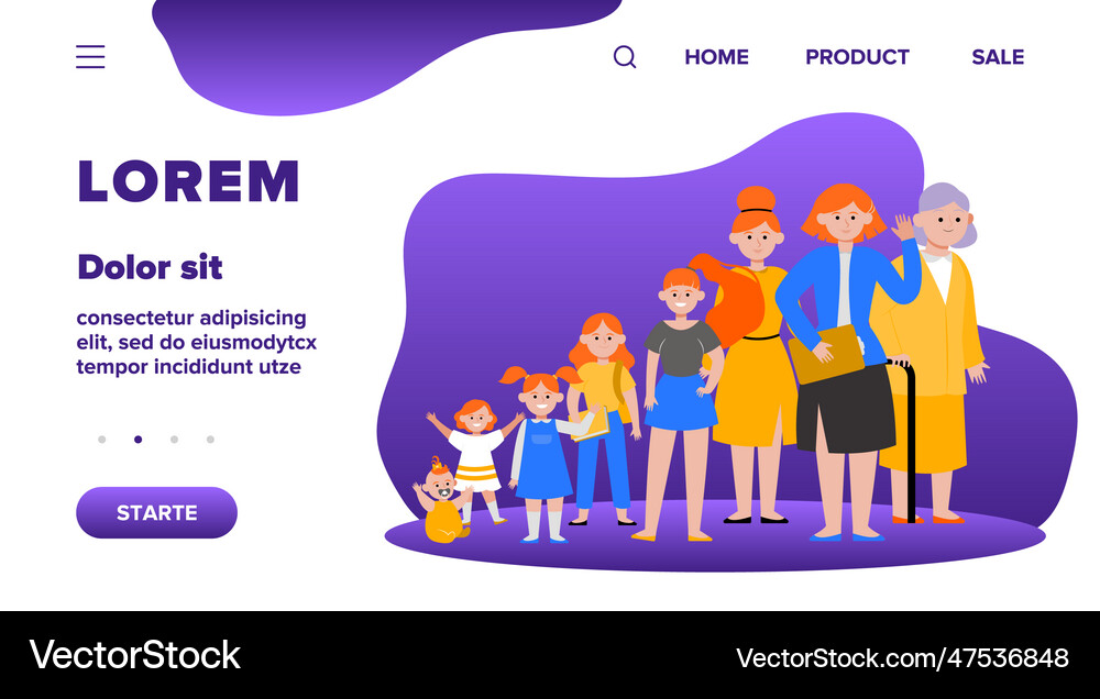 Cartoon woman in different age flat Royalty Free Vector