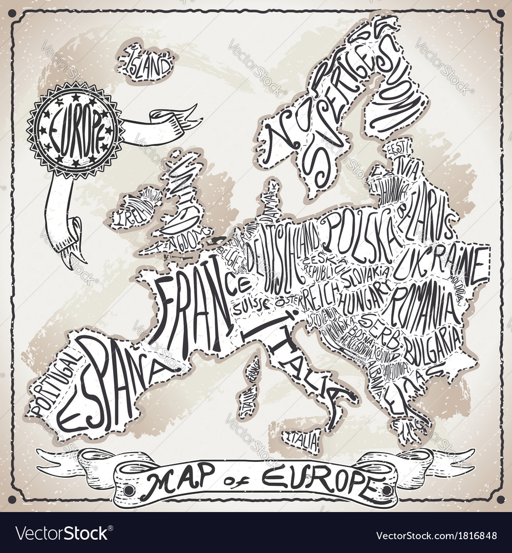 Europe map on vintage handwriting page Royalty Free Vector