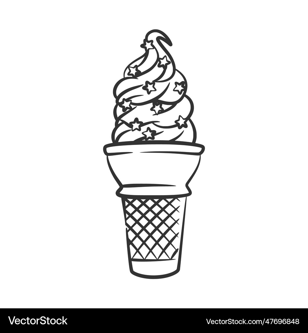 Ice cream cone line art sketch Royalty Free Vector Image