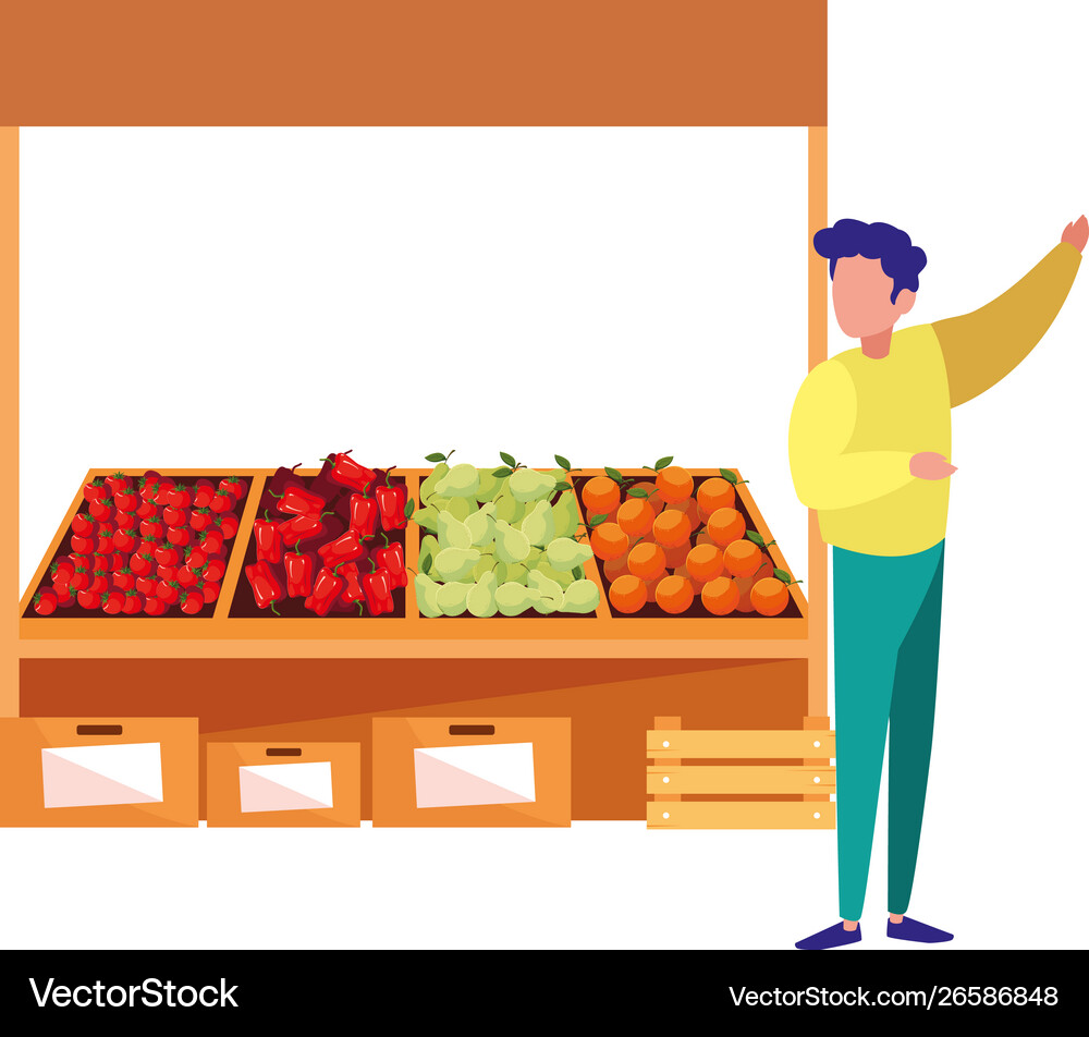Man customer standing market exterior Royalty Free Vector