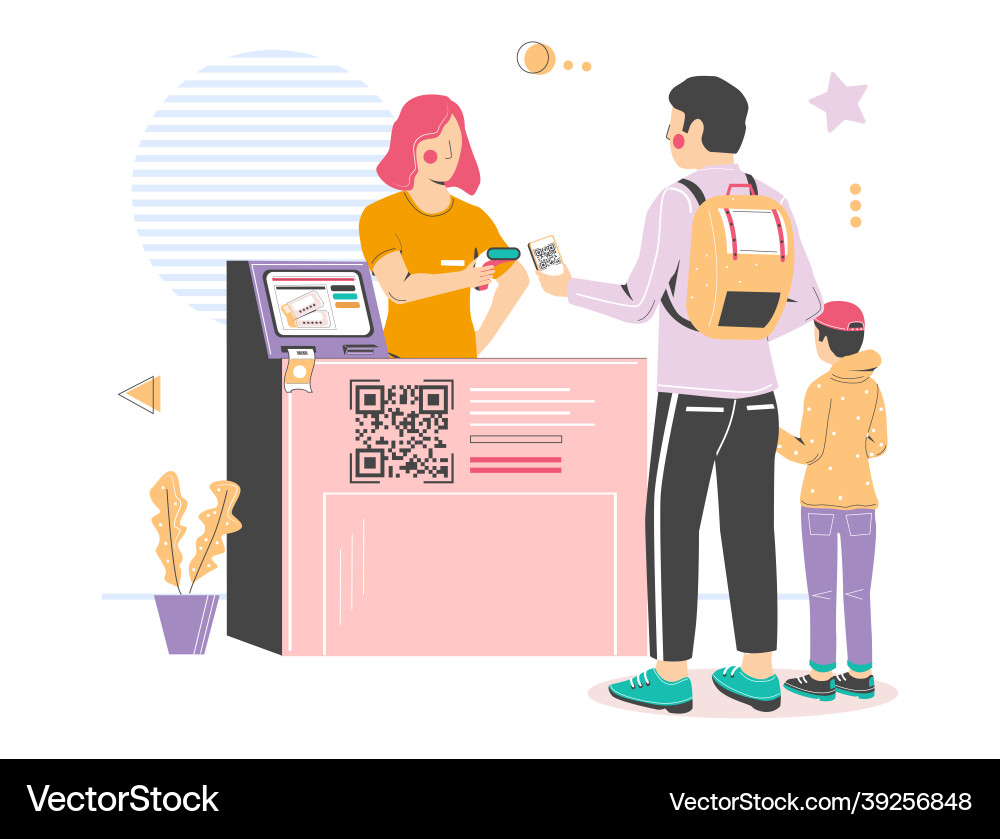 Qr code check-in scanning at cinema entrance Vector Image
