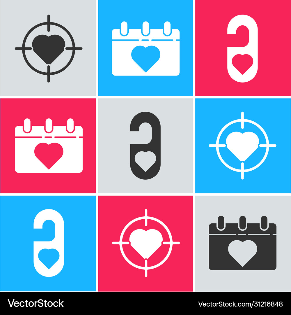 Set heart in center target aim calendar Royalty Free Vector