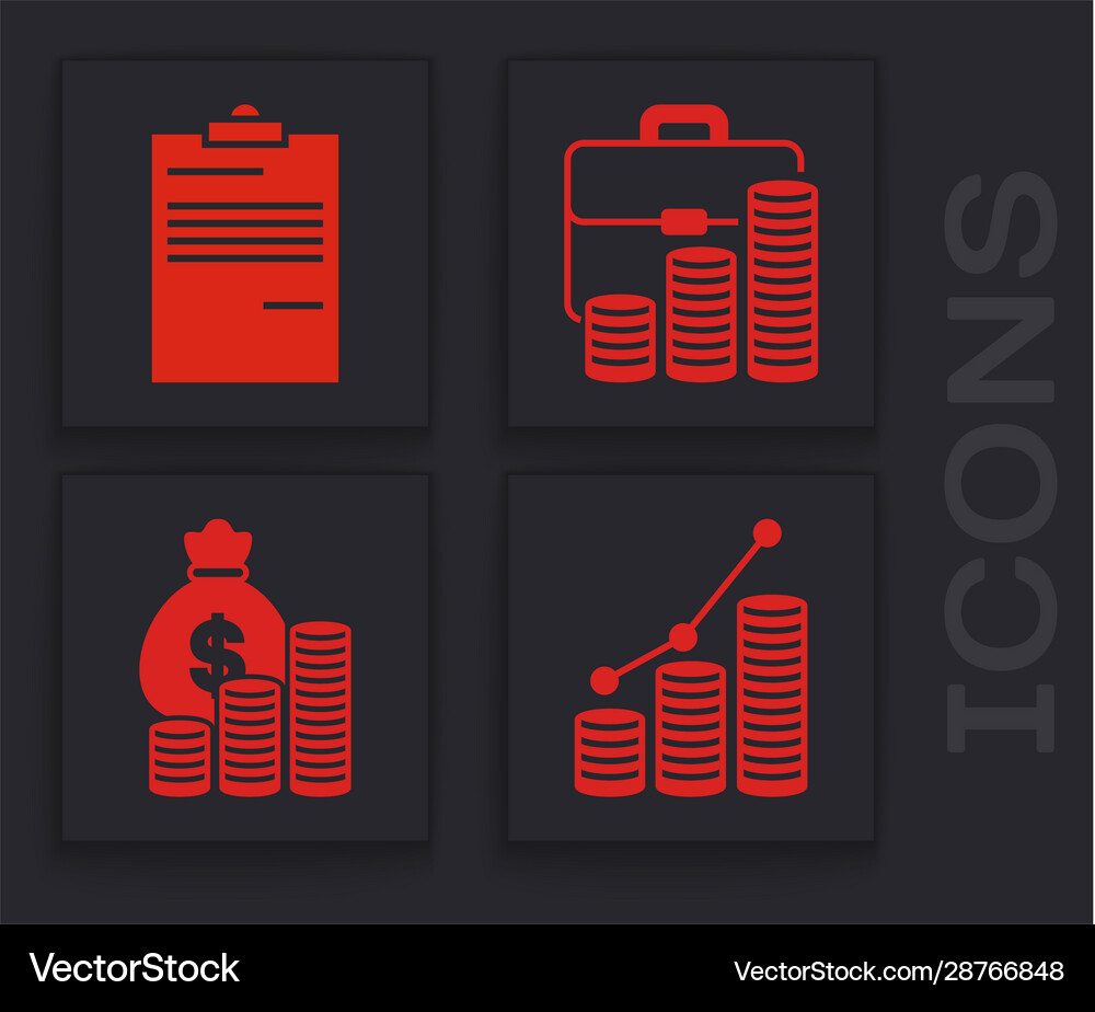 Set pie chart infographic and coin document Vector Image