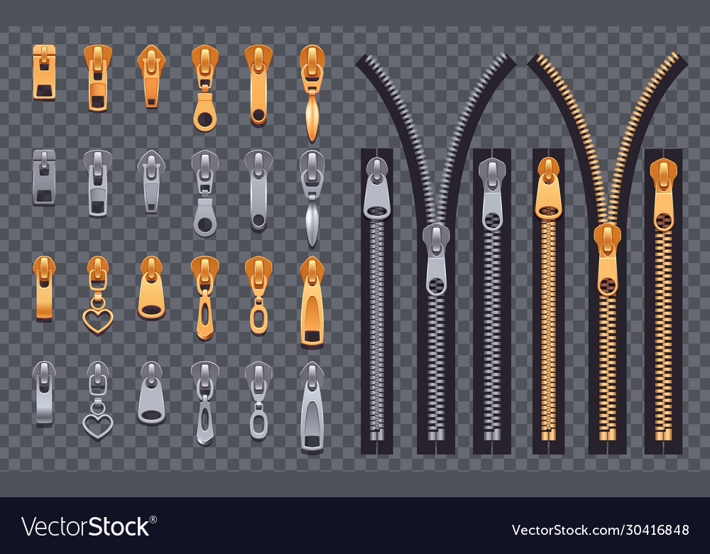 Slide fastener elements set Royalty Free Vector Image