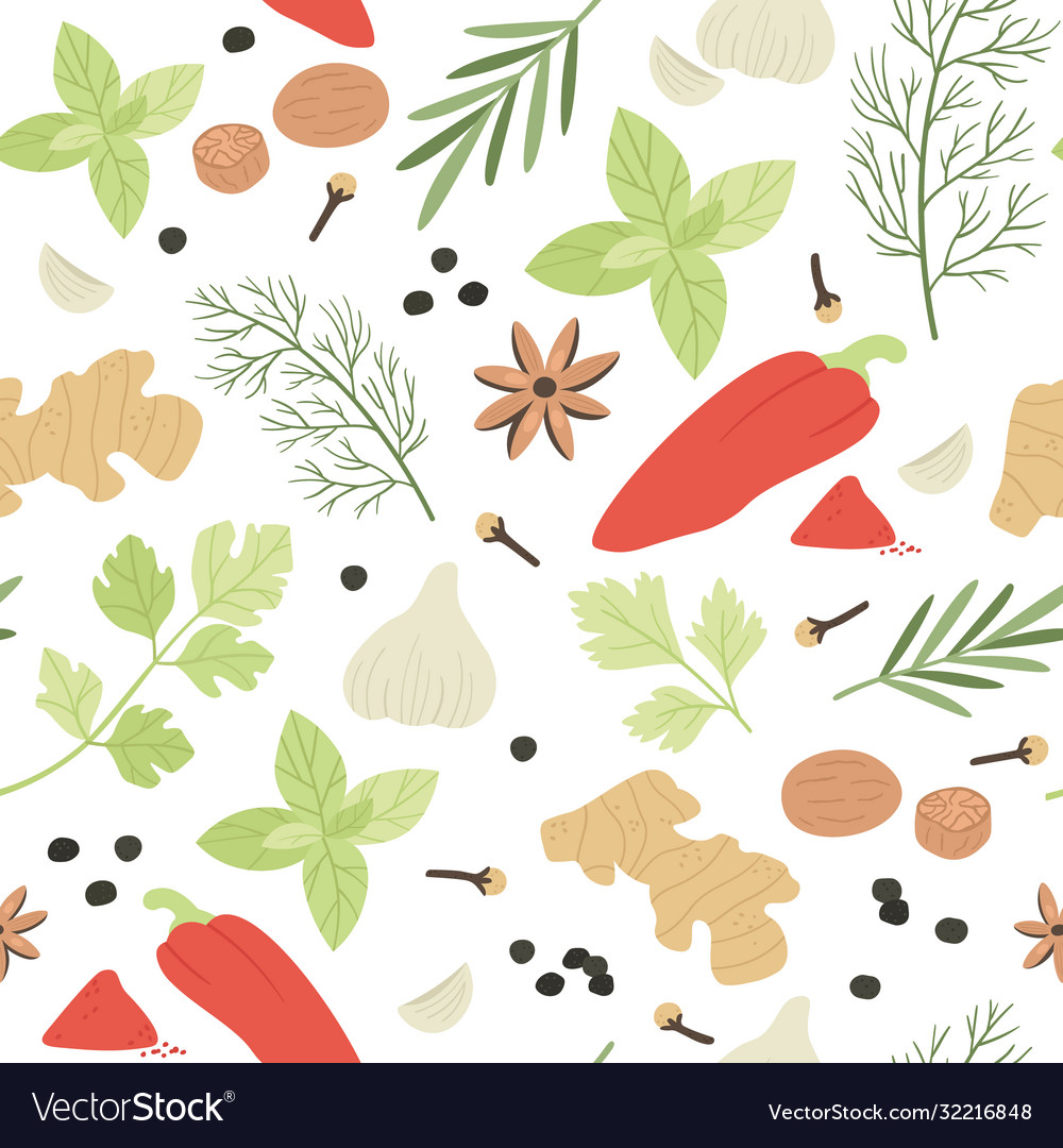 Spices seamless pattern hand drawn aromatic Vector Image
