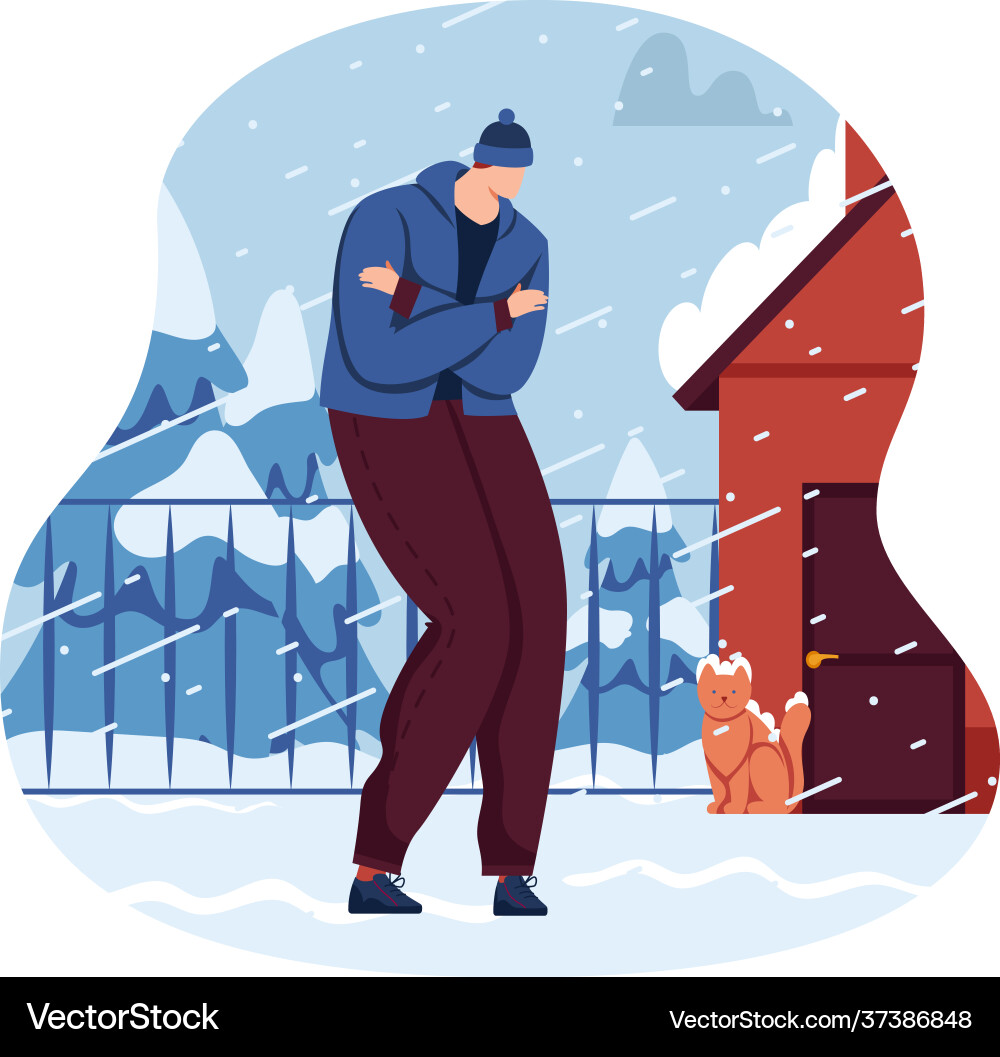 Wind snow man frost concept winter cold man Vector Image