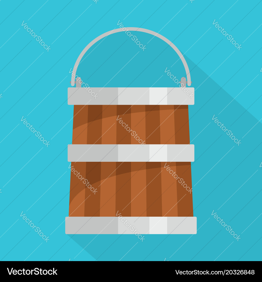 Wooden bucket icon flat style Royalty Free Vector Image