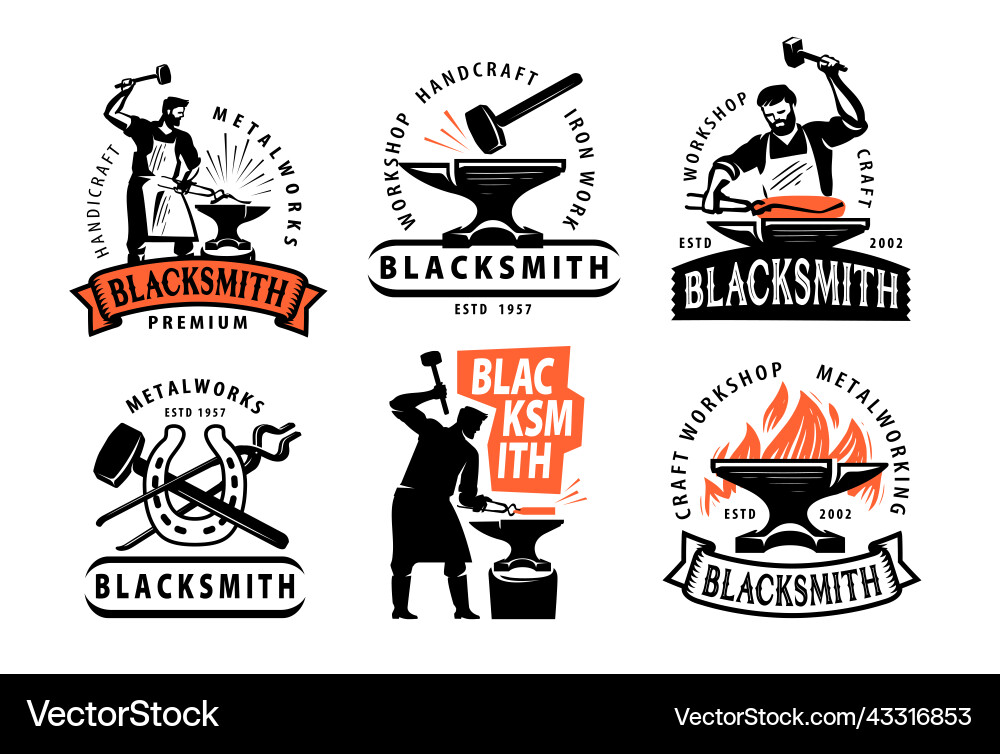 Blacksmith and metalworks badge set labels Vector Image