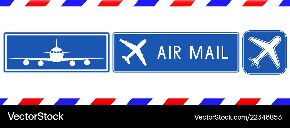 Blue postal stamps air mail square signs Vector Image