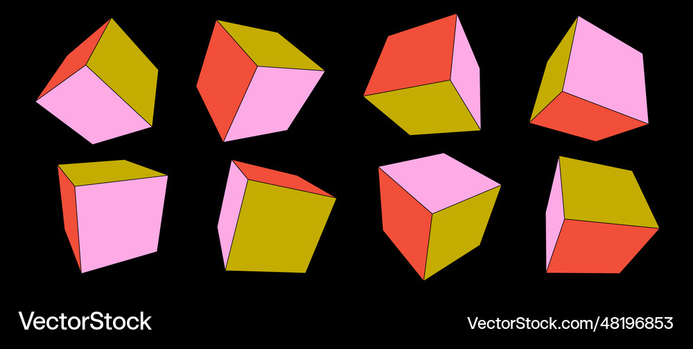 Colorful 3d cube set neon color geometric boxes Vector Image