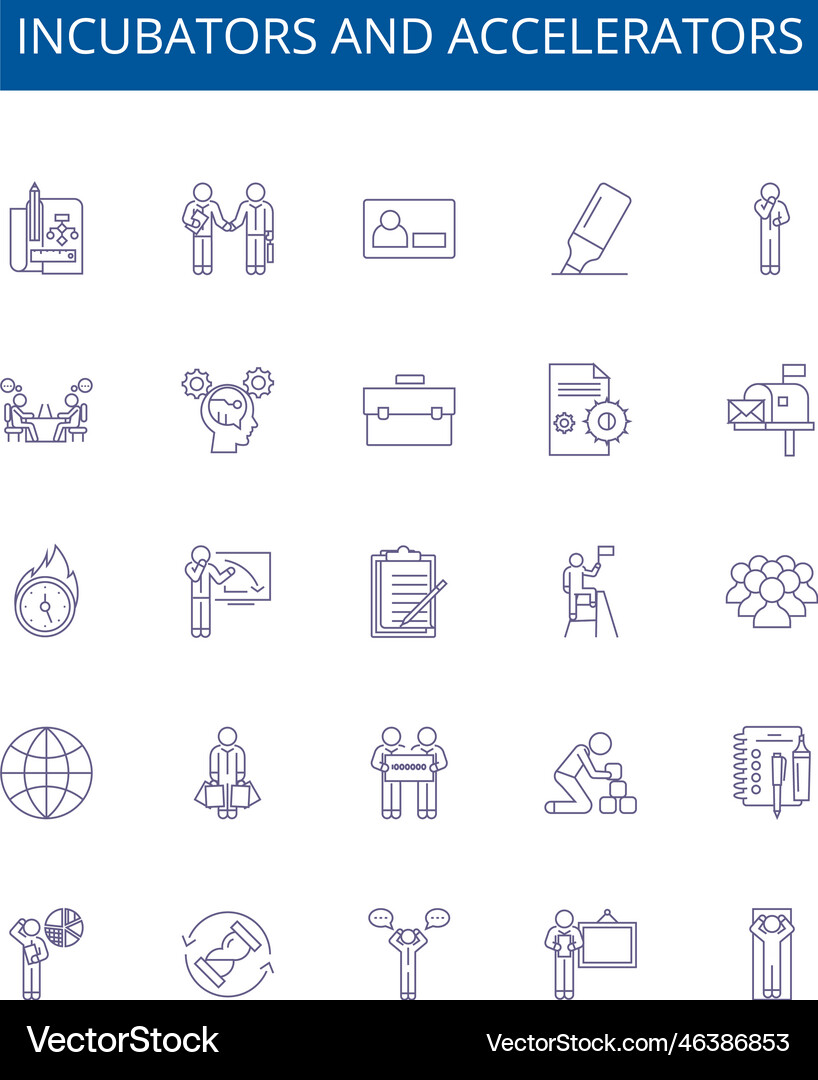 Incubators and accelerators line icons signs set Vector Image