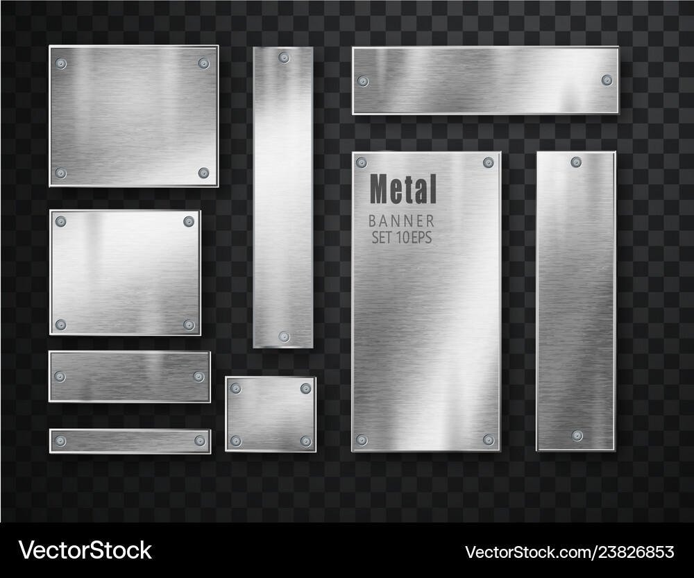 Metal banners set realistic metal brushed Vector Image
