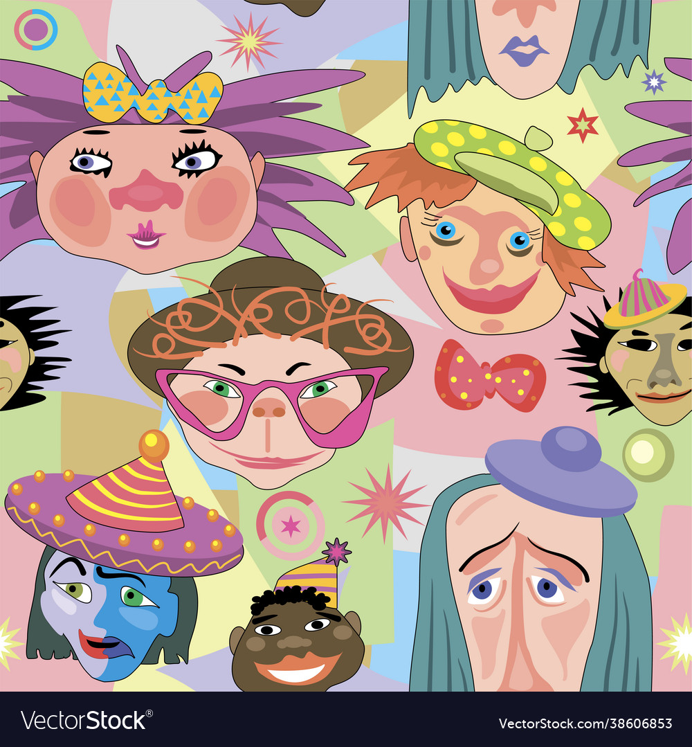 Sample a seamless pattern depicting faces Vector Image