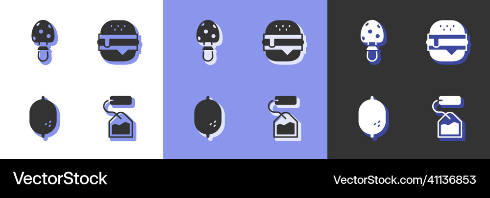 Set tea bag fly agaric mushroom lemon and burger Vector Image