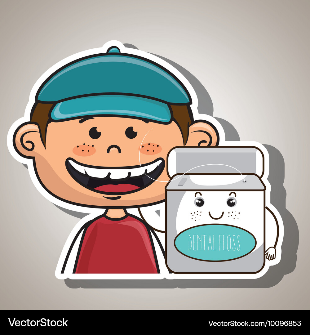 Smiling cartoon boy holding container over green Vector Image