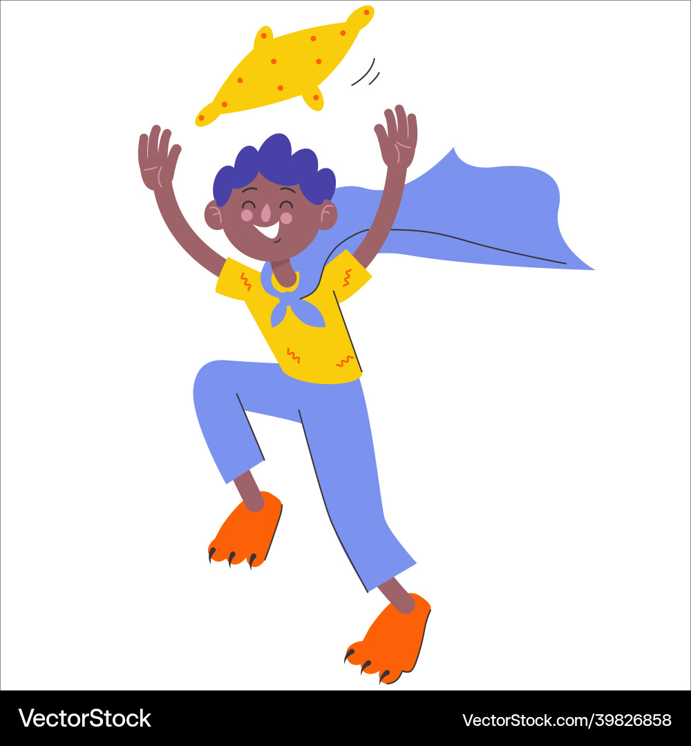 A boy at pajama party pillow fights flat Vector Image