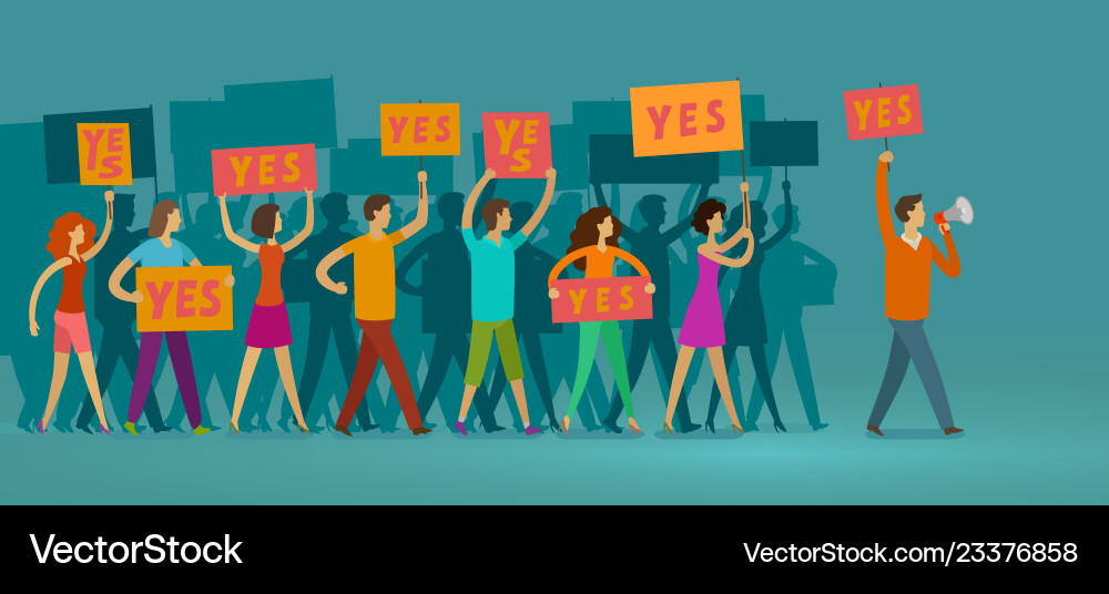 Crowd people with banners walking on public Vector Image
