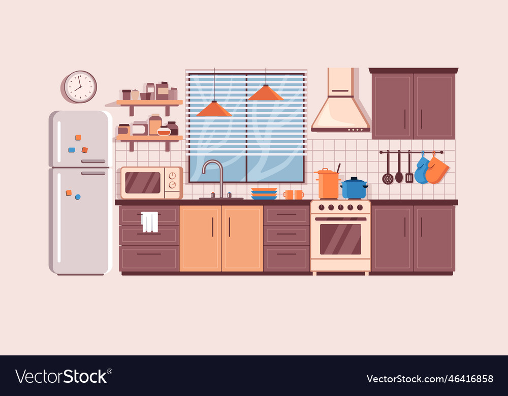 Kitchen interior Royalty Free Vector Image - VectorStock