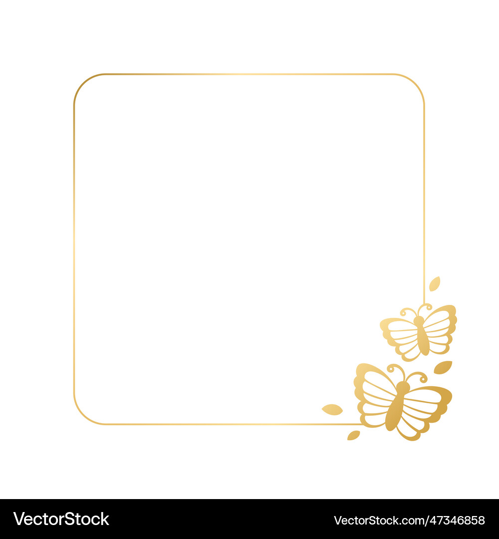 Square gold frame with butterflies silhouette Vector Image