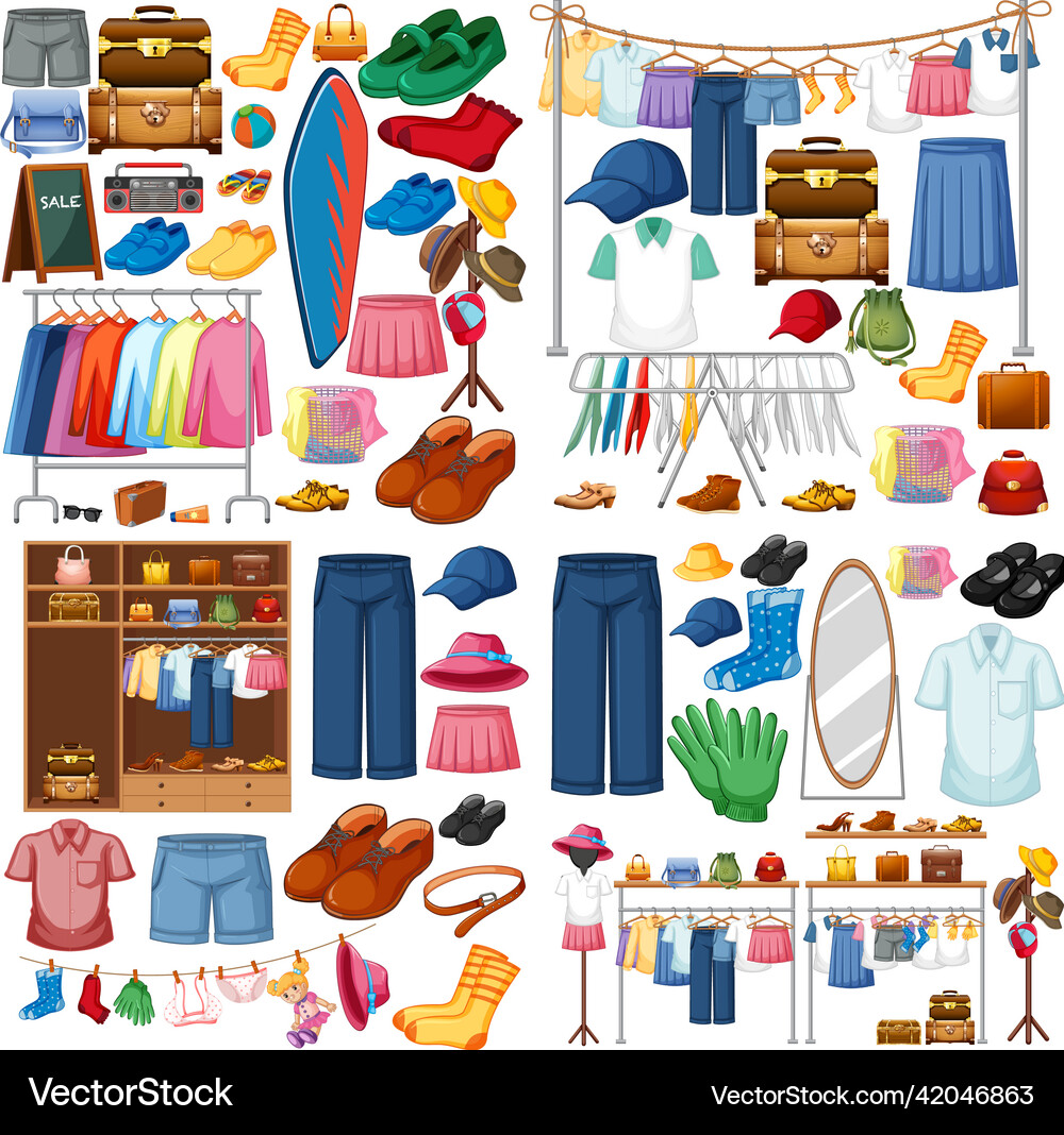 A set of different cloth on white background Vector Image