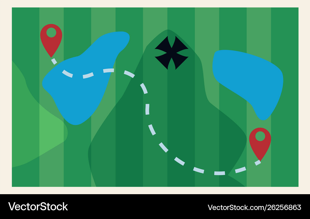 Adventure map with lakes and destinations Vector Image